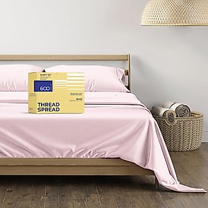 THREAD SPREAD 600 Thread Count Sheets Queen - 100% Egyptian Cotton Sheets Queen Size, 4 PC Luxury Sheets Queen Size, Soft, Cooling, Extra Long Staple 16" Deep Pocket Queen Bed Sheet Set - Blush