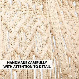 Macrame Wall Hanging Plant Decor Shelf, Tall Ladder Shelf, 5 Tier Indoor Handmade Plant Shelves, Large Boho White Beige Hanging Floating Hand Woven Rope for Bedroom, Bookshelf (60" H x 24" W)