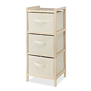Whitmor 3 Drawer Wood Chest - Compact Design - Pull Out Fabric Bins - Natural Pine