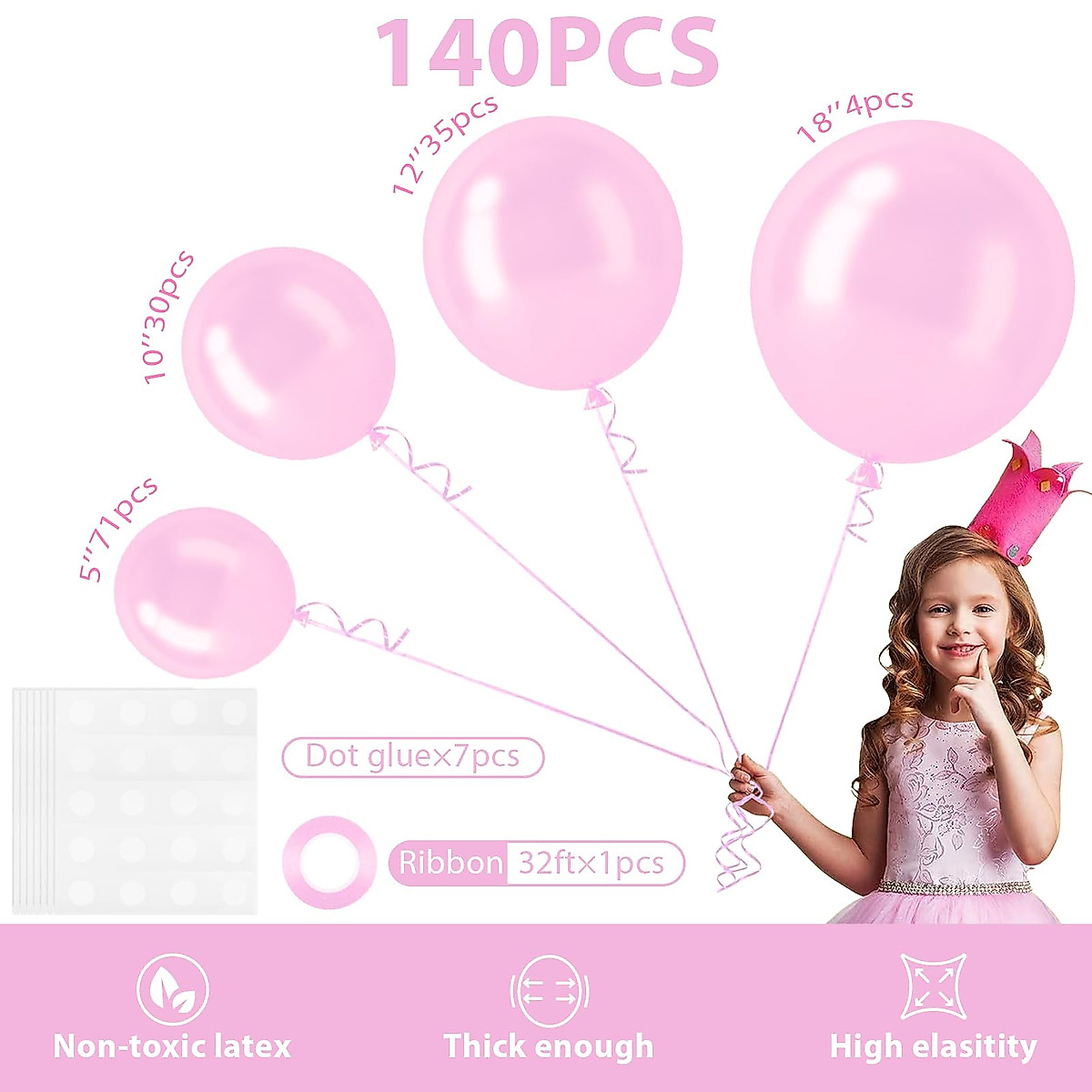 140pcs Pink Balloon Arch Kit, Pastel Balloons of Different Sizes Pack of 18 12 10 5 Inch for Birthday Party or Gender Reveal Party Balloon Arch as Graduation Wedding Baby Shower Party Decorations