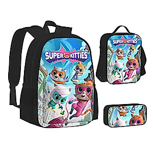 superkitties Backpacks Set for Boys Girls superkitties Backpack with lunch box lunch bag pencil case pencil bag Bookbag Set - 3 Piece