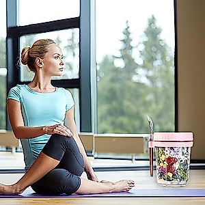 Kryhonva 2 Pack Glass Overnight Oats Container with Lids and Spoon, Overnight Oats Jars with Measurement Marks, Mason Jars for Milk, Vegetable and fruit Salad Storage Container (White+Pink)