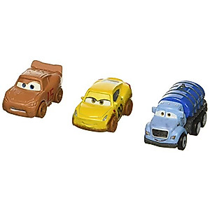 Disney Car Toys Mini Racers Vehicles, 3 Pack - Muddy Cruz, Muddy Lightning McQueen, Mr Drippy Exclusive