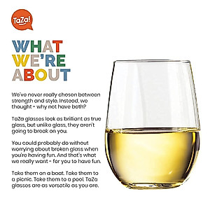 TaZa Assorted Unbreakable Wine Glasses | Stemless and With Stem | Outdoor Wine Glasses for Pool, Camping, Boating, Picnic & More | Dishwasher Safe Shatterproof Glasses Set of 8 (4 Each)