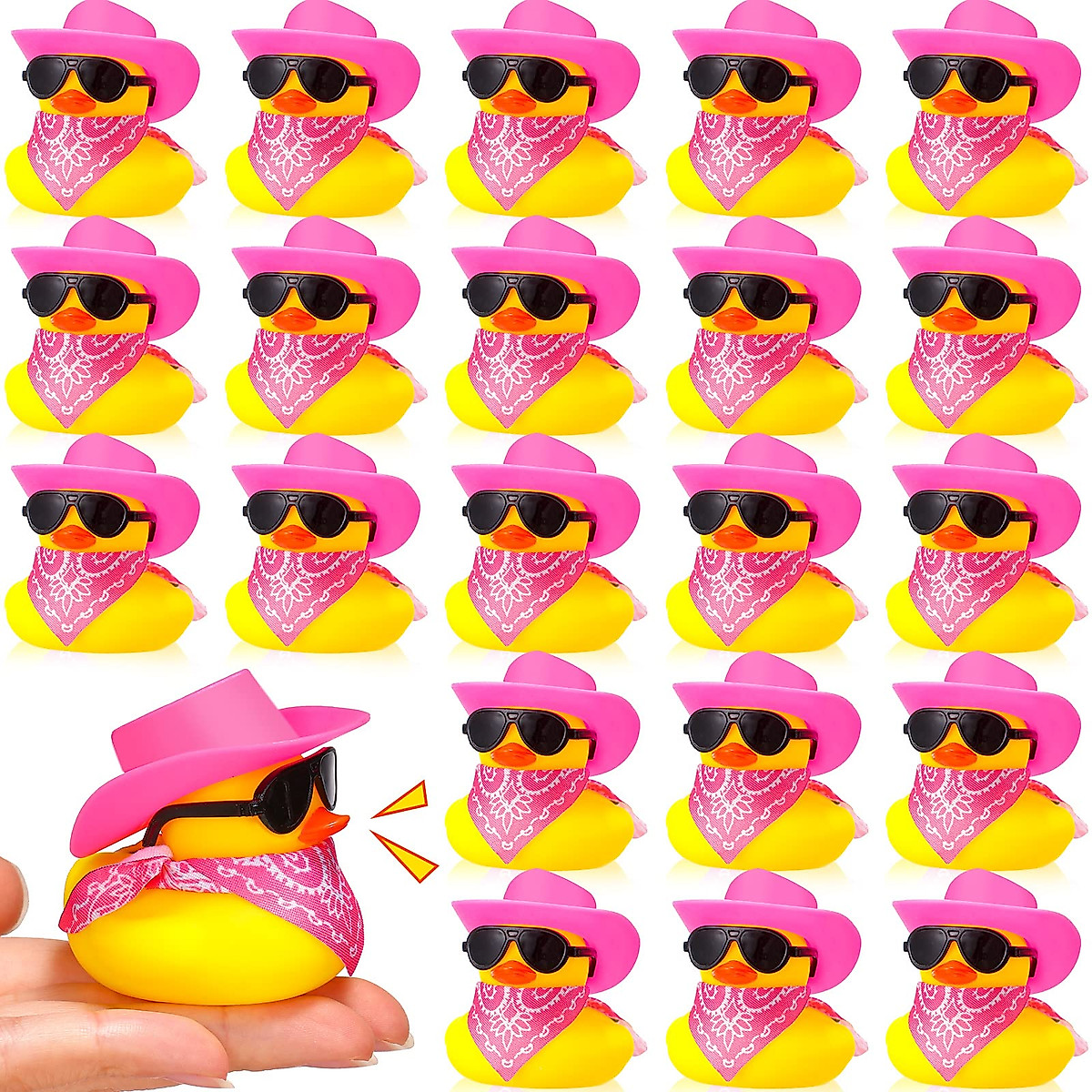 24 Set Cowboy Rubber Duck Mini Yellow Duckies Bath Party Toy Tiny Ducks Bathtub Toy with Cowboy Hat Paisley Bandanas Sunglasses for Summer Baby Shower Birthday Swimming Party Favor (Elegant Style)