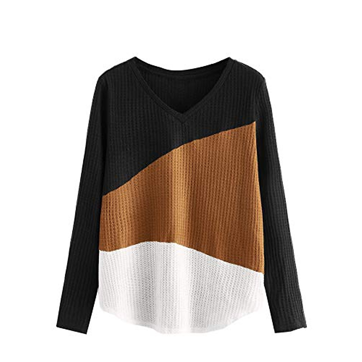 Floerns Women's Plus Size Waffle Knit Shirt Casual Colorblock Long Sleeve V Neck Pullovers Tops Multi 0XL