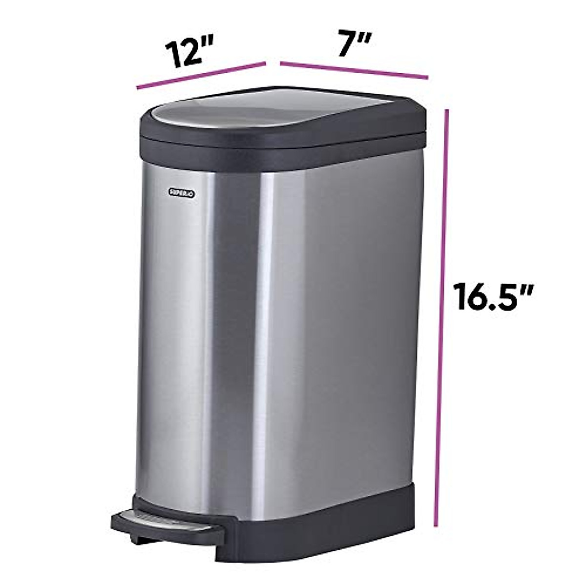 Superio Stainless Steel Garbage Pail-Narrow Small Trash Can with Lid for Bedroom, Bathroom and Office (2.6 Gallon)