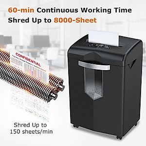 Bonsaii Heavy Duty Paper Shredder - 20 Sheets, 40 Min Continuous Shred, P-4 Security, Crosscut, Anti-Jam, CD/Credit Card/Staple Safe, 7 Gal Bin, Commercial Use C144-D