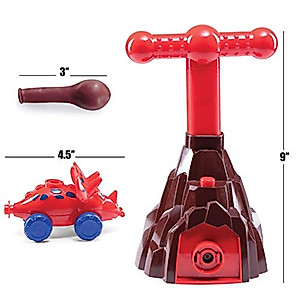 Prextex Air-Powered Dinosaur Car w/ Volcano Inflator/Pump & Balloon | Kids Science/STEM Toy Kit | Boy, Girl, Kid Gift Set Toys