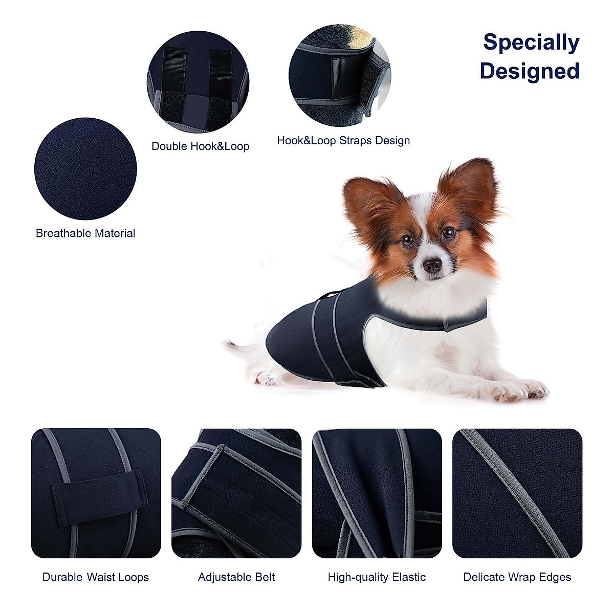 Uadonile Dog Anxiety Shirt,Dog Anxiety Jacket Calming Vest for Thunderstorm,Travel,Separation, Calming Coat Wrap for Dogs, Pet Stress Relief Anxiety Jacket (Dark Blue, Small)