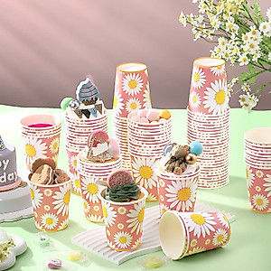 100 Pcs Disposable Cups Daisy Flower Boho Paper Cups 9 oz White Daisy Party favors Cold Beverage Drinking Supplies Summer Spring Wedding Birthday Bridal Shower Travel