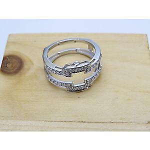 Dazzlingrock Collection 0.50 Carat (ctw) Round White Diamond Ladies Anniversary Wedding Enhancer Guard Double Band 1/2 CT, 14K White Gold, Size 6