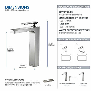 KIBI KBF1007 Infinity Single Handle Bathroom Vanity Sink Faucet | Solid Brass Lavatory Faucet with Water Supply Hose | for Bathroom Sinks, Durable & Corrosion-Resistant | Brushed Nickel Finish