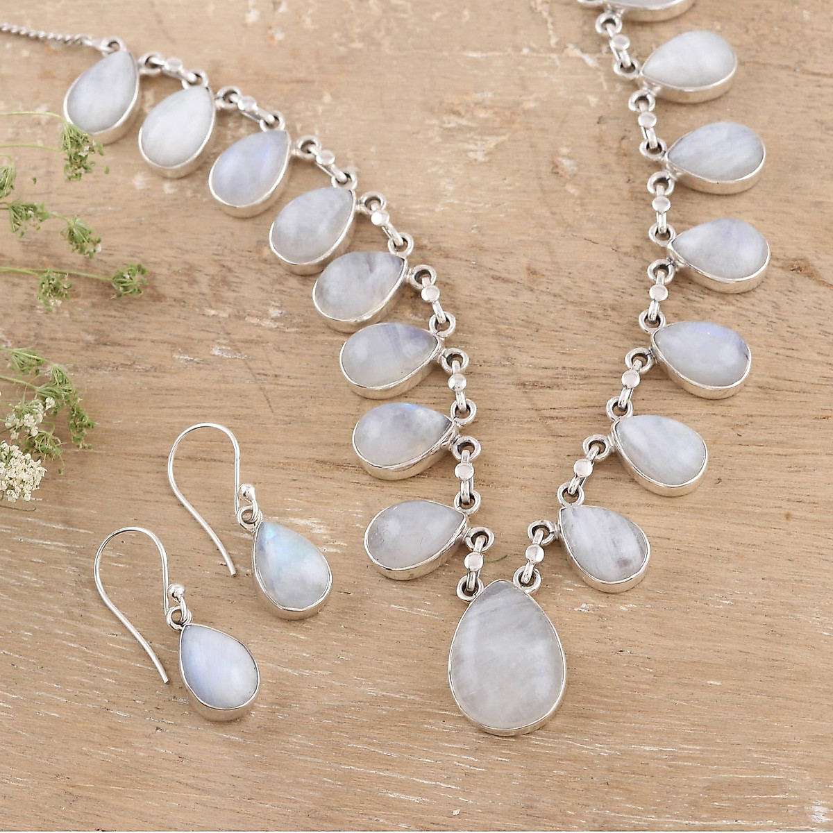 NOVICA Rainbow Moonstone and .925 Sterling Silver Dangle Teardrop Earrings, Luminous Light'
