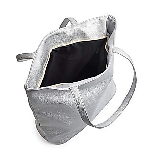 Premium Large Solid Color Vegan PU Pebble Leather Tote Shoulder Bag Handbag, Silver