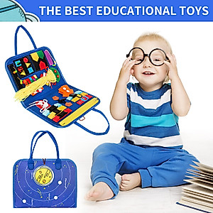 Rebala Busy Board Montessori Toys for Toddlers Sensory Toys Gifts for 1 2 3 4 Year Old Boys & Girls Preschool Toddler Activities Educational Travel Toy Learning Basic Dress Skills (Boy)