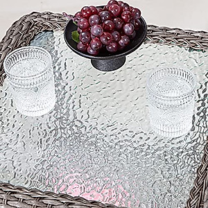 Joyside Patio Bistro Set, 3-Piece Patio Wicker Swivel Rocking Chair Set, Outdoor Patio Furniture Chair with Side Coffee Table & Durable Fabric Cushion(Brown/Beige)