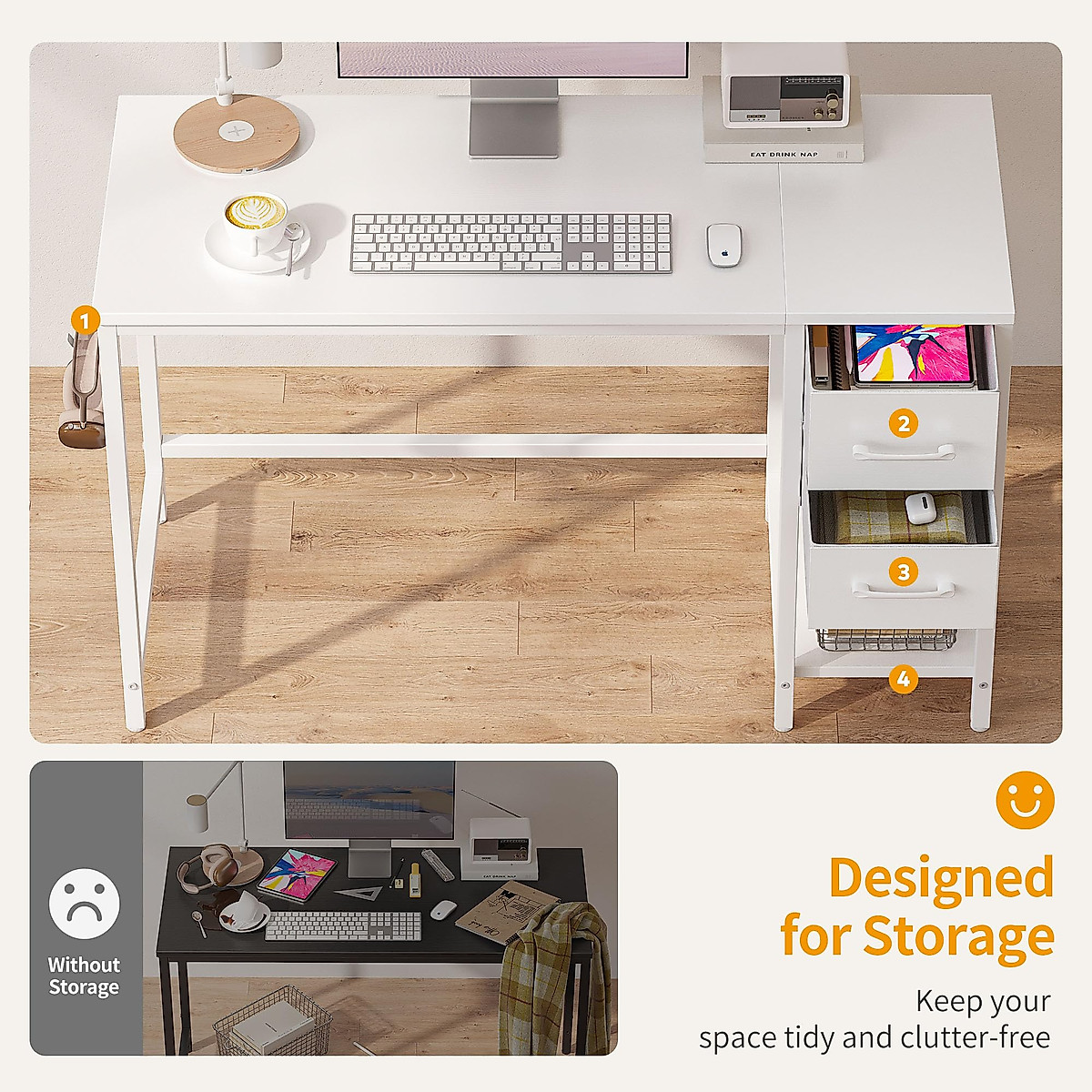 CubiCubi Computer Desk with 2 Drawers, 40 Inch Small Home Office Desk Study Writing Table, White