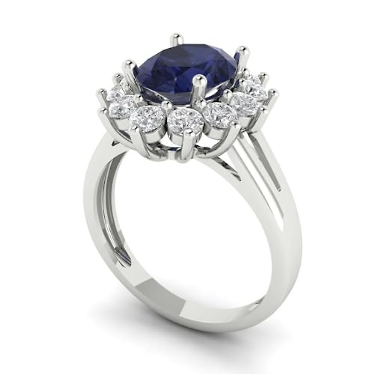 Clara Pucci 2.36 ct Oval Cut Solitaire Halo Genuine Simulated Blue Sapphire Engagement Promise Anniversary Bridal Ring 18K White Gold 6.5