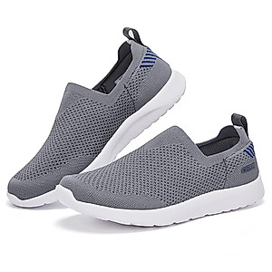 KOLILI Women's Walking Shoes Sock Sneakers Slip on Mesh Comfortable Running Shoes for Gym Travel Work, Dark Gray, US 7