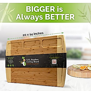 Greener Chef Organic Bamboo Cutting Board for Kitchen with Built-In Compartments and Juice Groove - Wooden Chopping Board for Meat, Cheese Charcuterie Board with Handles, (XXL, 20 x 14 Inch)