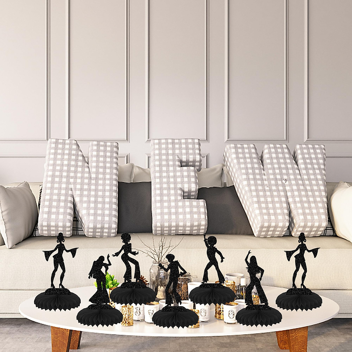 6 PCS 70's Disco Party Decorations 70s Disco Dancing Honeycomb Table Centerpiece Black Glitter 80's Disco Dancer Table Toppers Honeycomb Centerpieces for Music Disco Theme Birthday Party Supplies