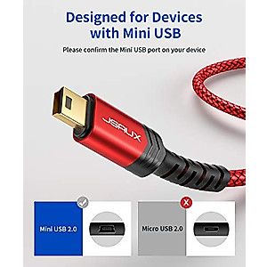 JSAUX Mini USB to Type C Cable, USB C to Mini USB 6.6FT Cable Charging Cord for GoPro Hero 3+, PS3 Controller, MP3 Player, Dash Cam, Digital Camera, GPS Receiver, PDAs and More Mini B Devices 2M/Red