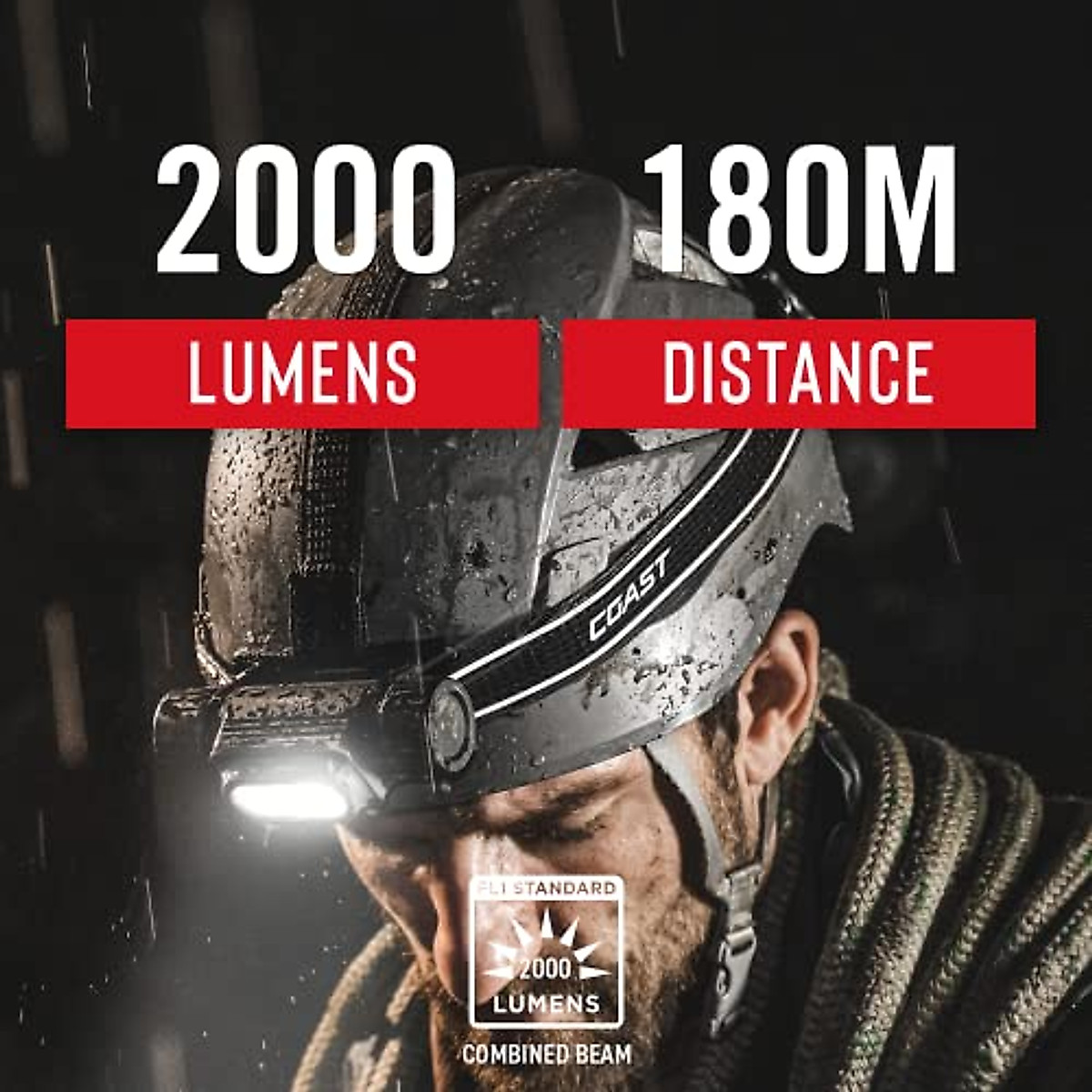Coast WPH34R 2000 Lumen Waterproof Ultra Bright IP68 USB Rechargeable-Dual Power Headlamp, 6 Modes with Spot and Flood Beams, Blue/Black
