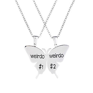 MJartoria Best Friend Necklaces BFF Necklace for 2 Friendship Valentines Day Gifts Split Butterfly Necklace Weirdo 1 Weirdo 2 Best Friends Forever Pendant Set(Silver)