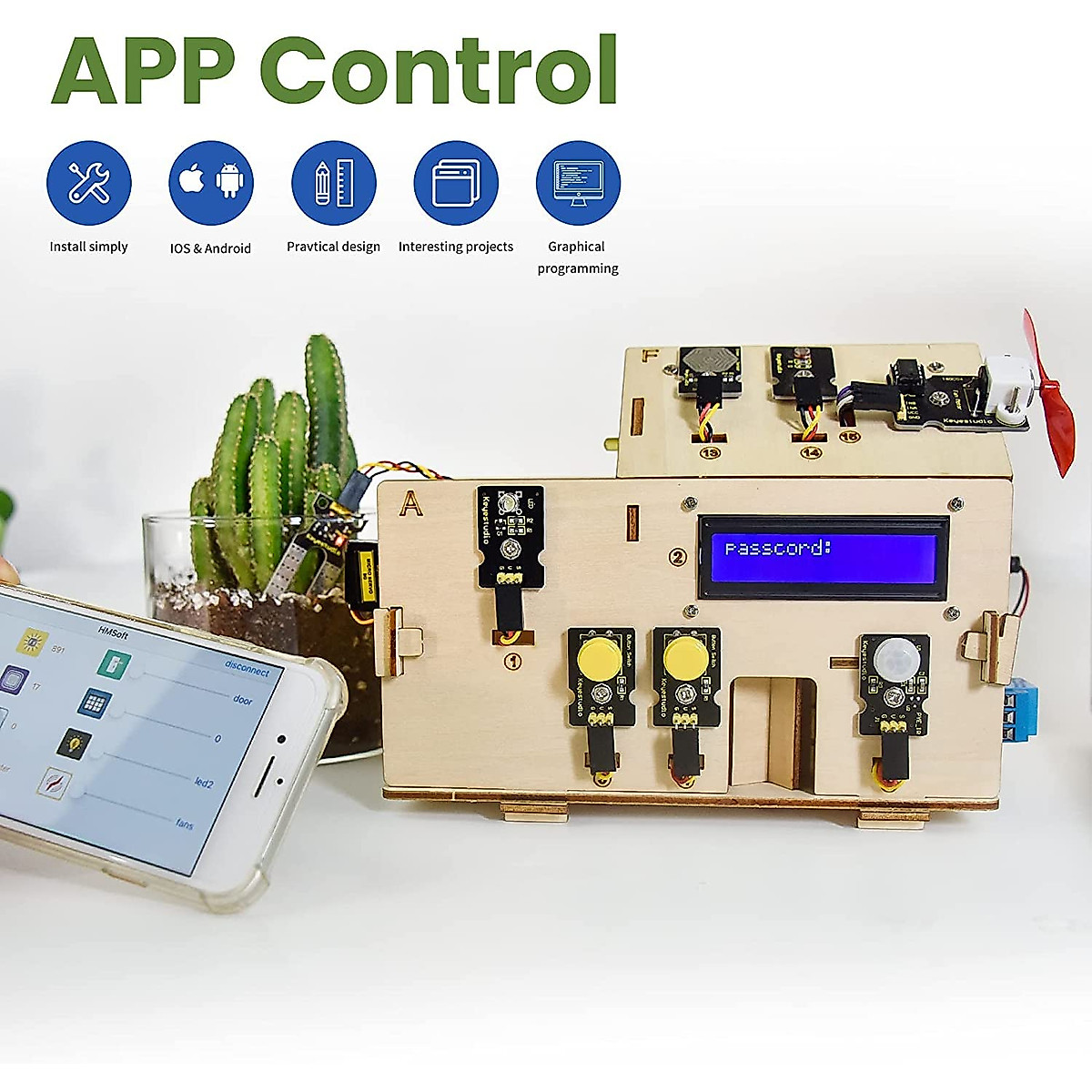 KEYESTUDIO Smart Home Starter Kit for Arduino for Uno R3, Electronics Home Automation Coding Kit, Wooden House DIY Sensor Kit STEM Set for Adults Teens 15+