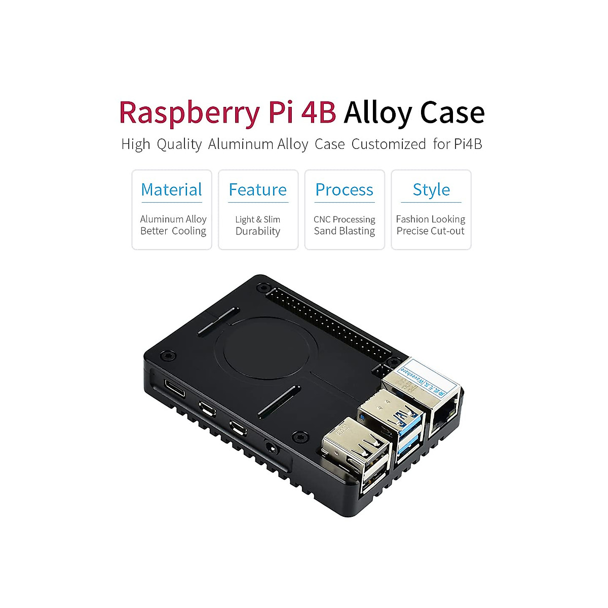 waveshare Lightweight Aluminum Alloy Case for Raspberry Pi 4 with CNC Precise Processing and Sand Blasting Finish Nice & Durable