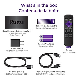 Roku Express 4K 2022 | Streaming Media Player HD/4K/HDR with Smooth Wireless Streaming and Roku Simple Remote with TV Controls, Includes Premium HDMI Cable
