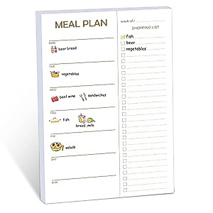 Meal Planner Magnetic for Refrigerator, 7 X 10” Weekly Meal Planning Notepad and Grocery List , Menu Magnet Fridge , 52 Tear Off Sheets