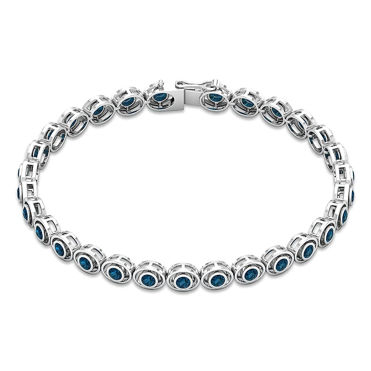 Certified London Blue Topaz Tennis Bracelet For Women, AAA Quality, December Birthstone Bracelet, 14K White Gold, 6.5 inches