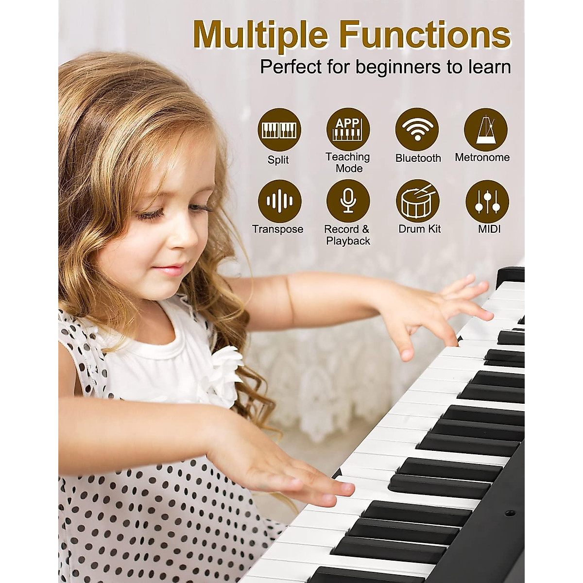 Folding Piano, Portable 88 Key Full Size Foldable Keyboard Piano Semi-Weighted Bluetooth with Light up Keys, Sustain Pedal and Handbag, Black, by Vangoa