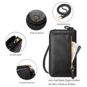 BROMEN Small Cell Phone Purse Crossbody Bags for Women Vegan Leather Wallet Purses with Credit Card Holder Black