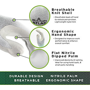 SHOWA Atlas 370W Nitrile Palm Coating Glove, White, X-Large (Pack of 12 Pairs)
