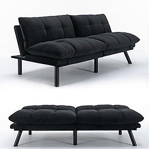 Convertible Memory Foam Futon Couch Bed, Leather Futon Sofa Bed, Folding Modern Sleeper Sofa with Quick Adjustable Armrest and Backrest for Studio Apartment/Home Office/Small Space (Black) (Black)