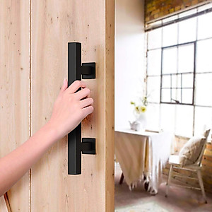 Barn Door Handle, Square 12" Barn Door Hardware Kit Pull and Push Sliding Door Handle, Rustic Two-Side Design for Barn Door, Garage Door, Closet Door, Cast Iron Black(Heavy Duty Version)