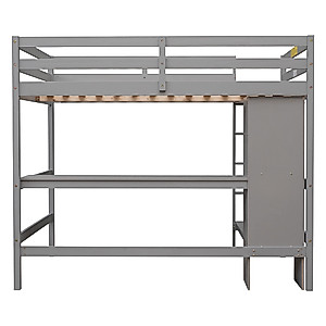 Harper & Bright Designs Full Loft Bed with Desk and Storage Shelves, Wood Full Size Loft Bed with Desk Underneath, High Loft Bed Full with Slat Support for Kids, Boys,Girls,Teens, Grey