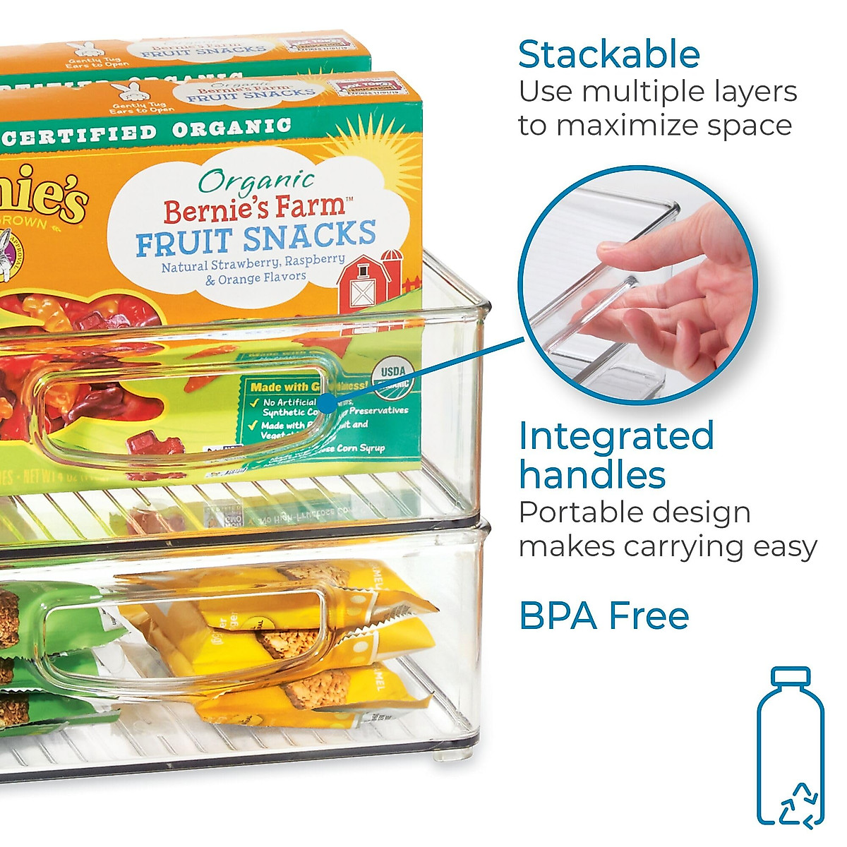 iDesign Linus Plastic Storage Bin with Handles for Kitchen, Fridge, Freezer, Pantry, and Cabinet Organization, BPA-Free, Clear