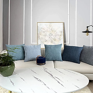 Booque Valley Pack of 2 Rough Chenille Pillow Covers，Thick Texture Solid Rustic Farmhouse Cushion Covers Square Throw Pillow Cases for Sofa Bedroom 18 x 18 Inch Light Blue