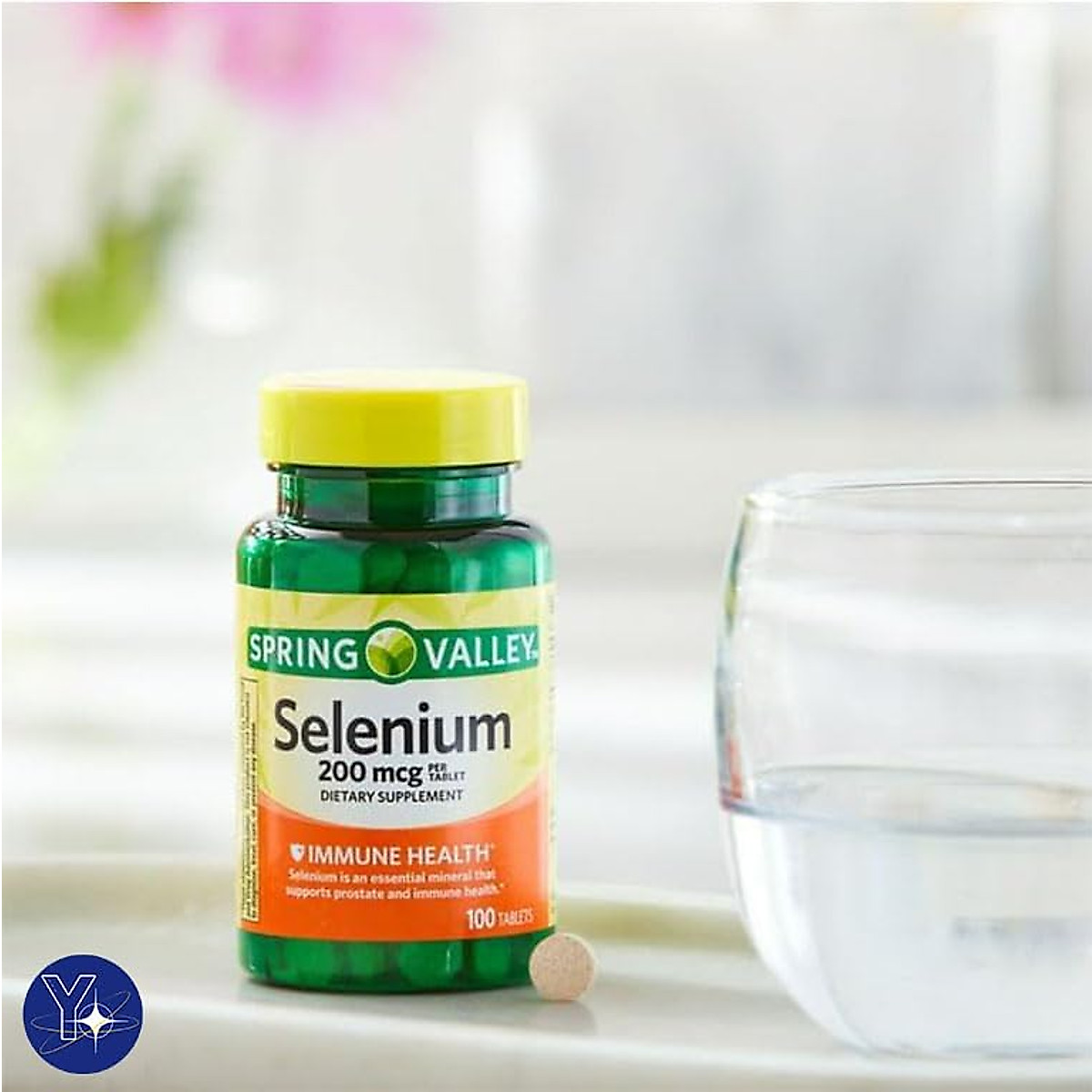 Selenium Immune Health Dietary Supplement Tablets Spring Valley, 200 mcg, 100 Count and Bookmark Gift of YOLOMOLO