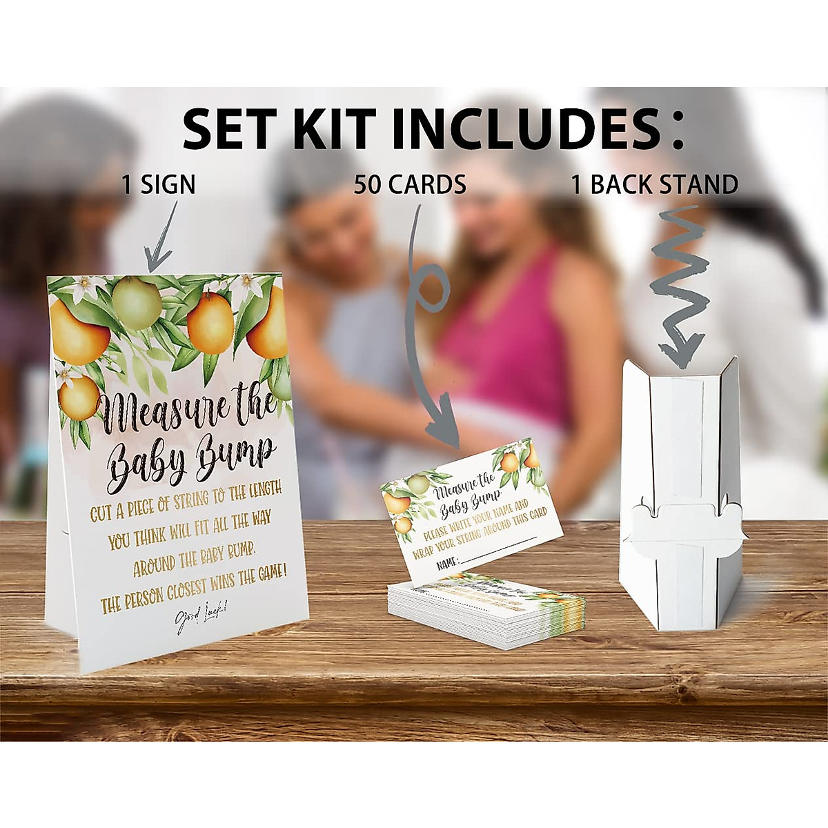 How Big is Mommys Belly Game, Measure Mommy's Belly Sign(Sign 8x10 Inch), Orange Theme Baby Shower Games, Baby Showers Decorations, 1 Standing Sign + 50 Guessing Cards(bump48)