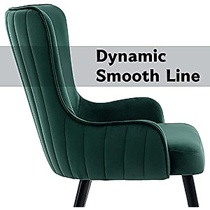 Guyou Velvet Dining Chairs Set of 8 Upholstered Kitchen Chairs, Accent Guest Chair Wingback Dining Room Chair Side Chair with Quilting Back and Gold Legs for Living Room Vanity (Emerald Green, 8 pcs)