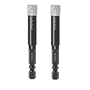 Szliyands Dry Diamond Drill Bits Set 2 Packs for Granite Porcelain Tile Ceramic Marble Size (10mm), with Quick Change Hex Shank Diamond Drill Bits