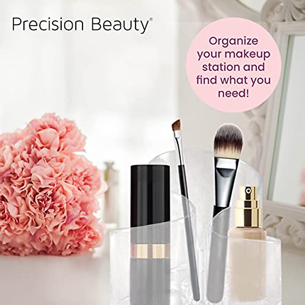 Bathroom Vanity Organizer by Precision Beauty | Countertop Cabinet Bathroom Storage Unit | Brush Toothbrush Toiletries Dispenser Clear Plastic