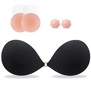Sticky Bra,Backless Strapless Bra Push Up,Adhesive Invisible Lift Up Bras for Women Wedding Dresses Reusable,Black