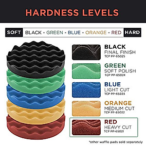 TCP Global 6.5" Red Waffle Heavy Cut Grip Foam Polish Buff Pad - DA Hook & Loop