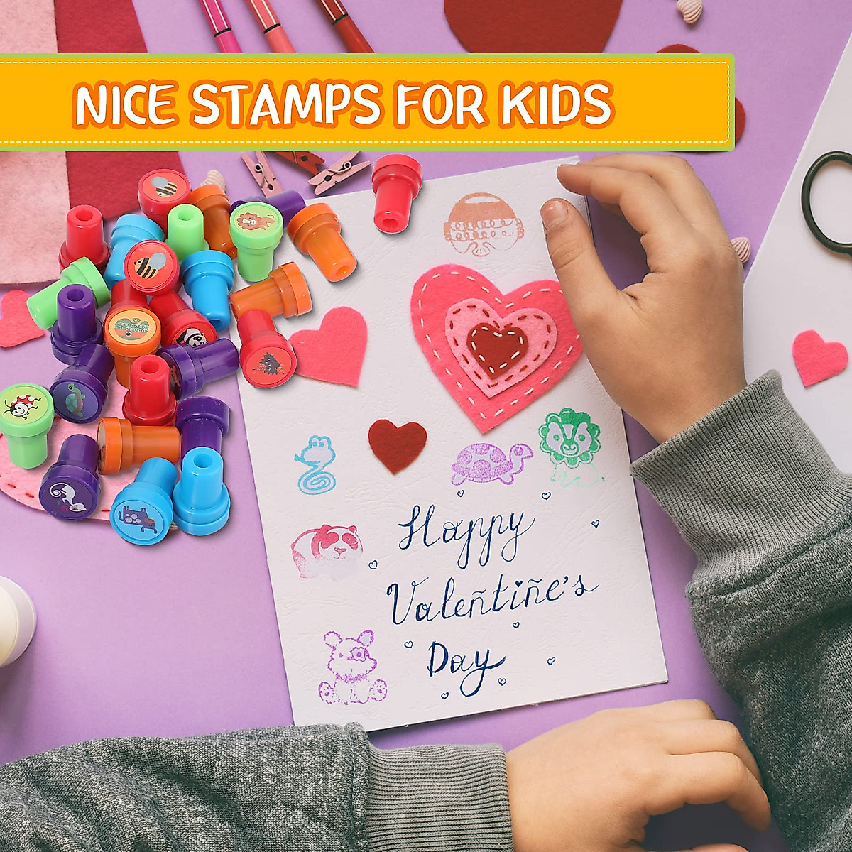 Crtiin 48 Pieces Animal Stamps for Kids Wild Animal Stampers Multicolor Jungle Safari Animals Stamps for Kids Birthday Gift, Farm Party Favors, Teacher Stamps